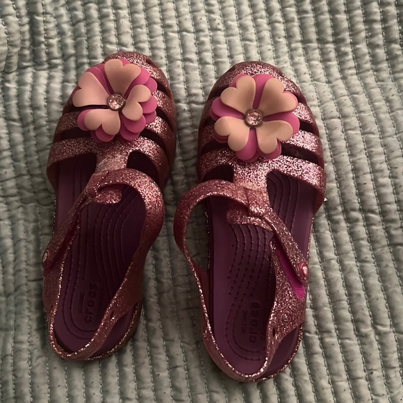CROCS | Shoes | Cute Pinkpurple Glitter Crochet Sandals | Poshmark